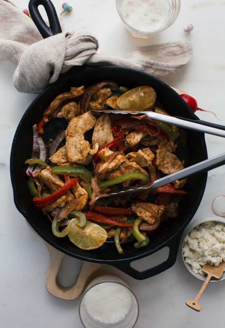 Easy Chicken Fajitas with Tomatillo Guacamole - A Cozy Kitchen