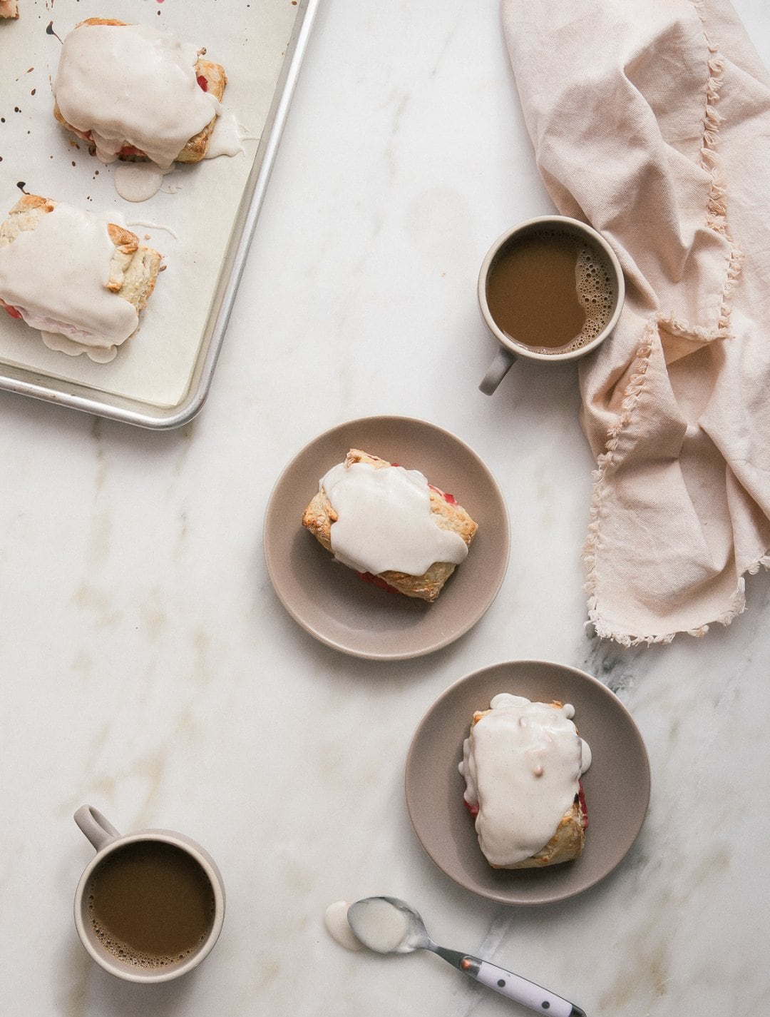 Roasted Rhubarb Scone Sandwiches with Vanilla Bean Glaze - A Cozy Kitchen