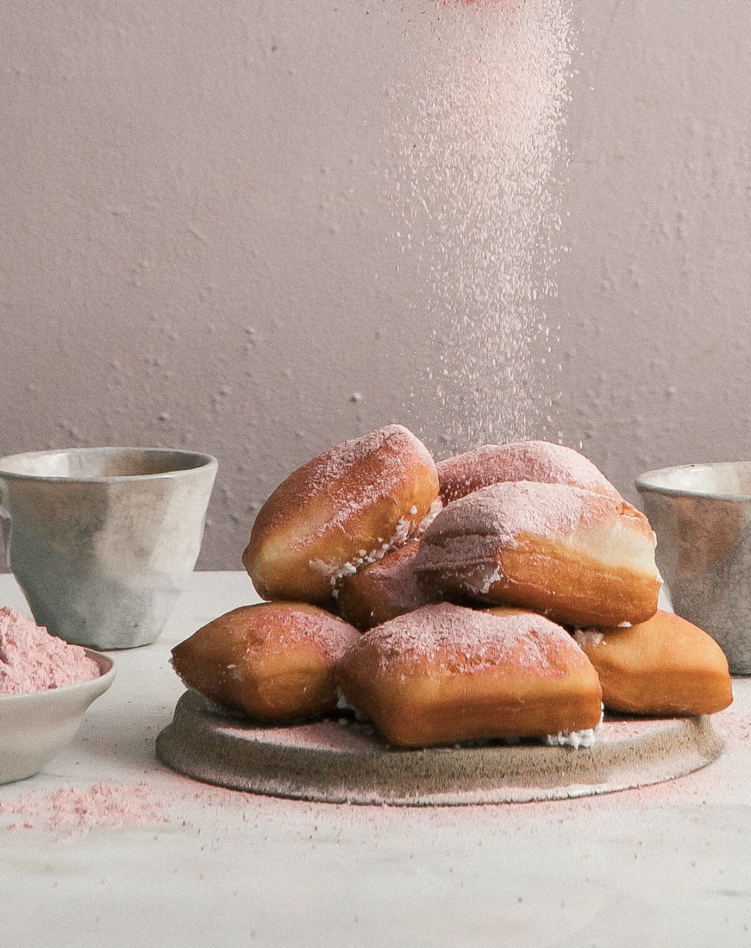 Overnight Beignets with Strawberry Powdered Sugar - A Cozy Kitchen