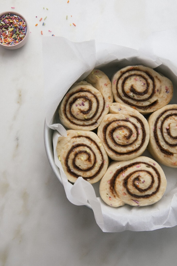 Funfetti Cinnamon Rolls - A Cozy Kitchen