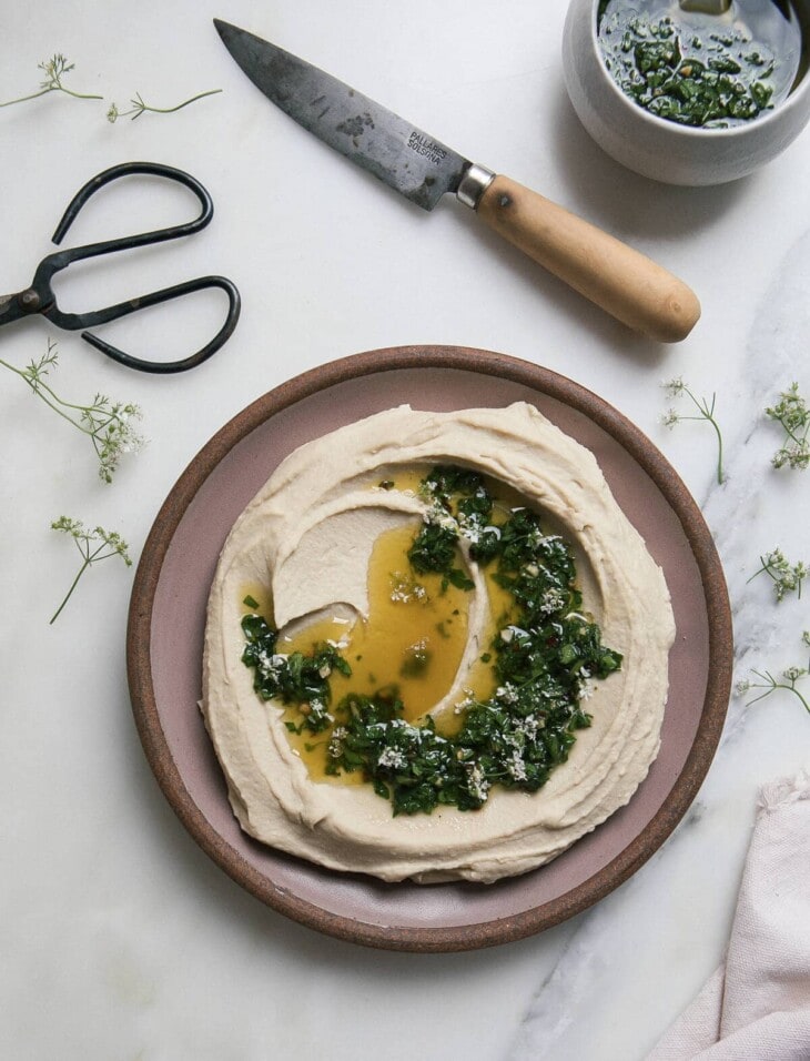 Instant Pot Hummus with Chimichurri - A Cozy Kitchen