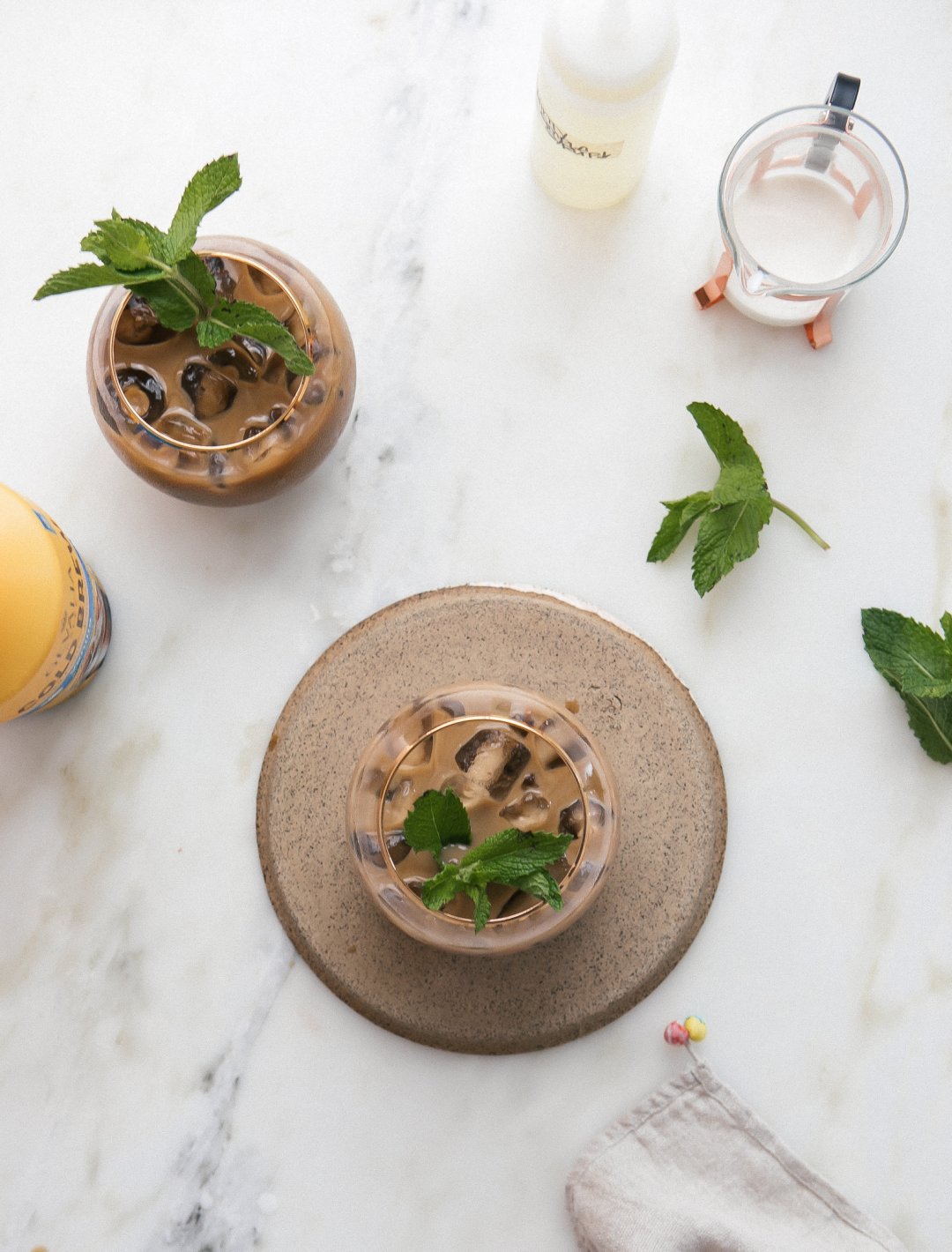 Mint Vanilla Iced Coffee with Mint Simpe Syrup - A Cozy Kitchen
