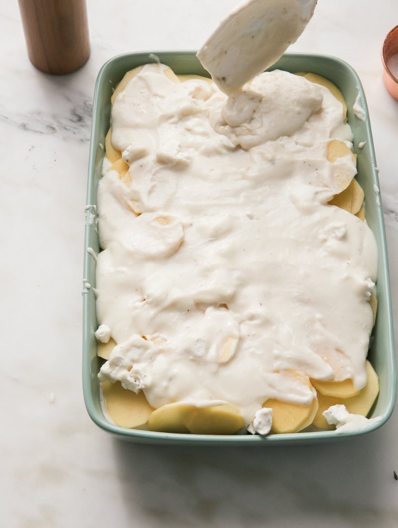 Goat Cheese Potato Gratin with Yukon Gold Potatoes - A Cozy Kitchen