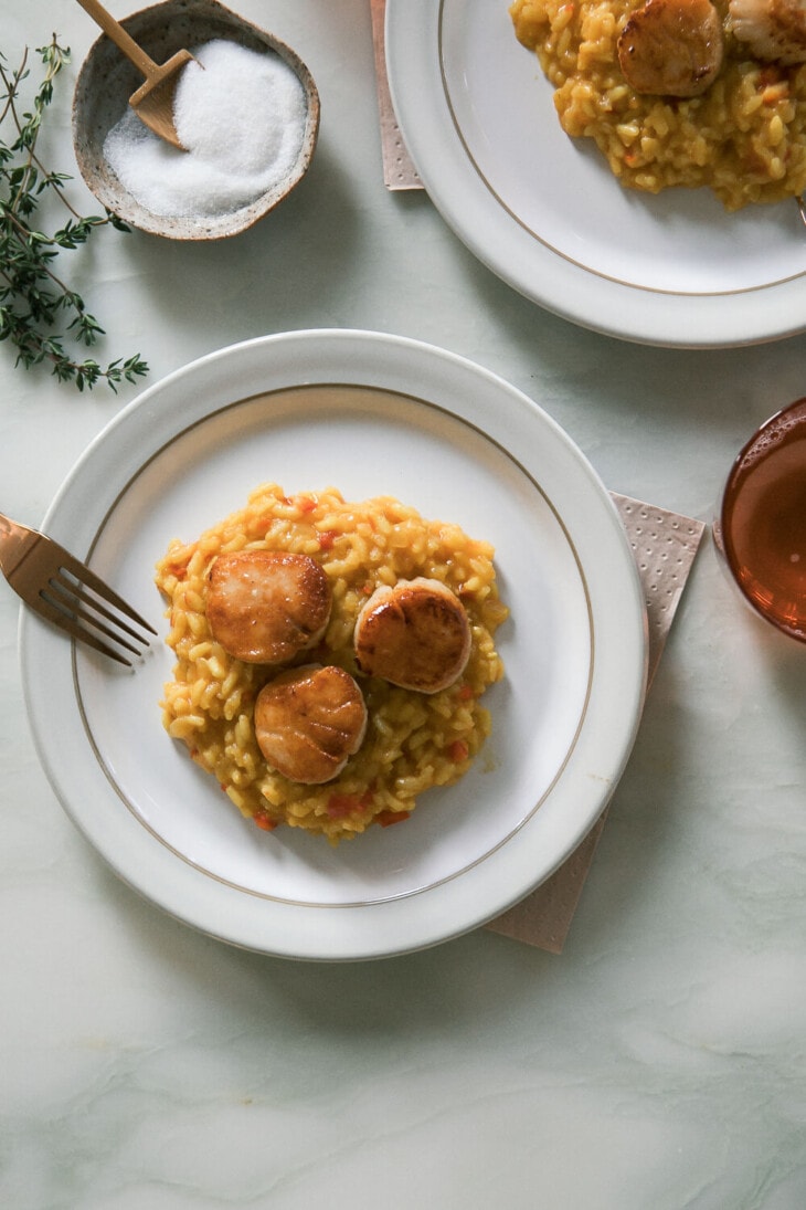 Paella-Tasting Risotto with Brown Butter Scallops - A Cozy Kitchen