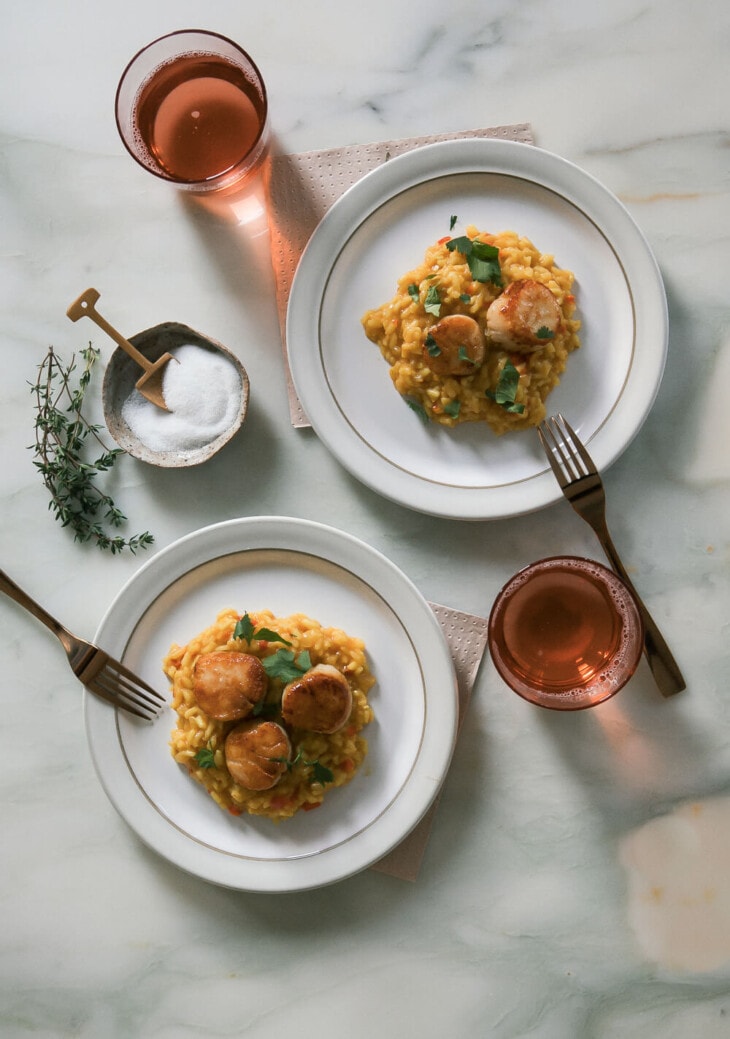 Paella-Tasting Risotto with Brown Butter Scallops - A Cozy Kitchen