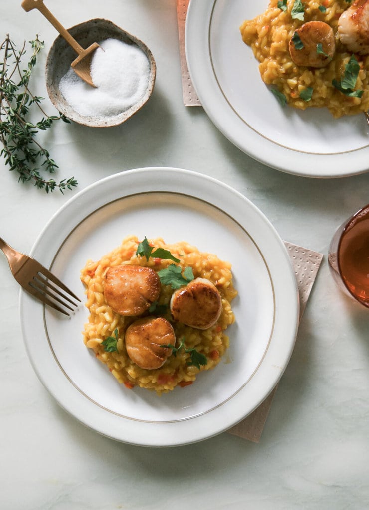 Paella-Tasting Risotto with Brown Butter Scallops - A Cozy Kitchen