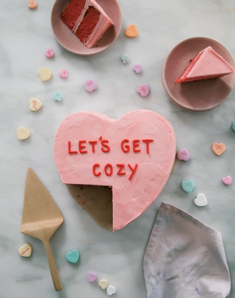 Strawberry Conversation Heart Cake - A Cozy Kitchen