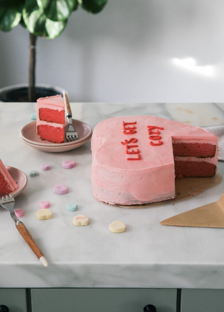 Strawberry Conversation Heart Cake - A Cozy Kitchen