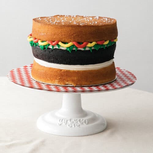 Hamburger Cake with Buttercream "Condiments" - A Cozy Kitchen