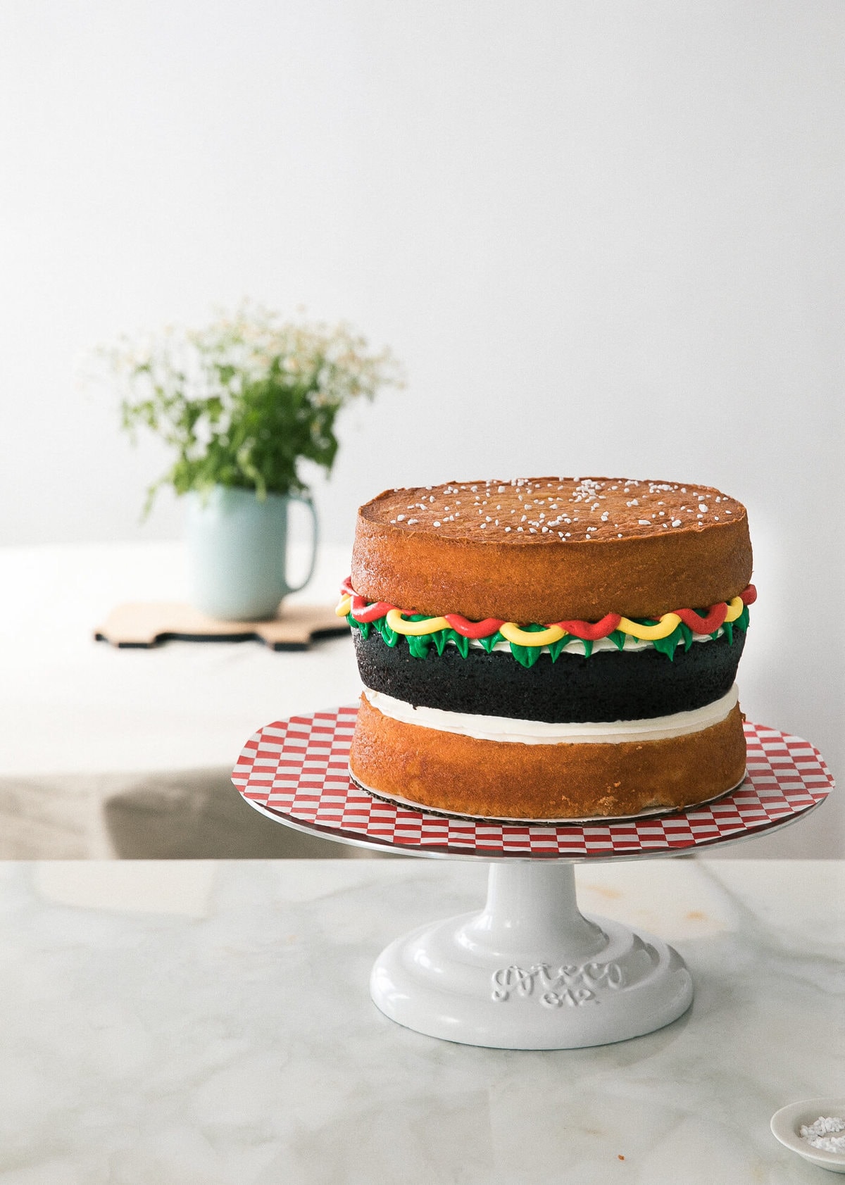 Hamburger Cake with Buttercream "Condiments" - A Cozy Kitchen