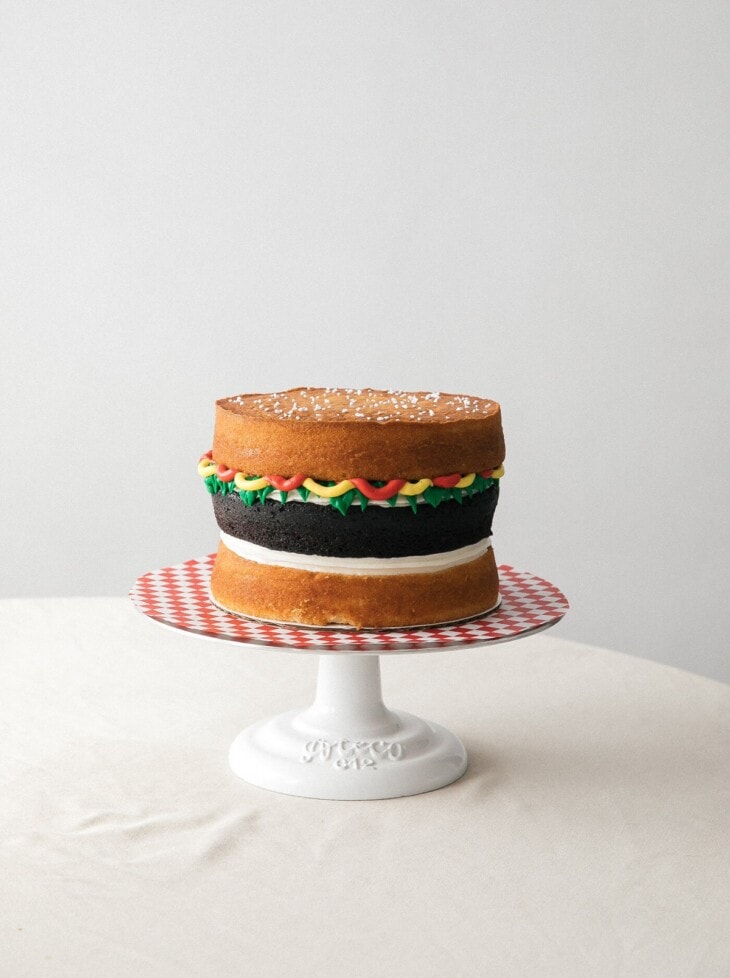 Hamburger Cake with Buttercream "Condiments" - A Cozy Kitchen