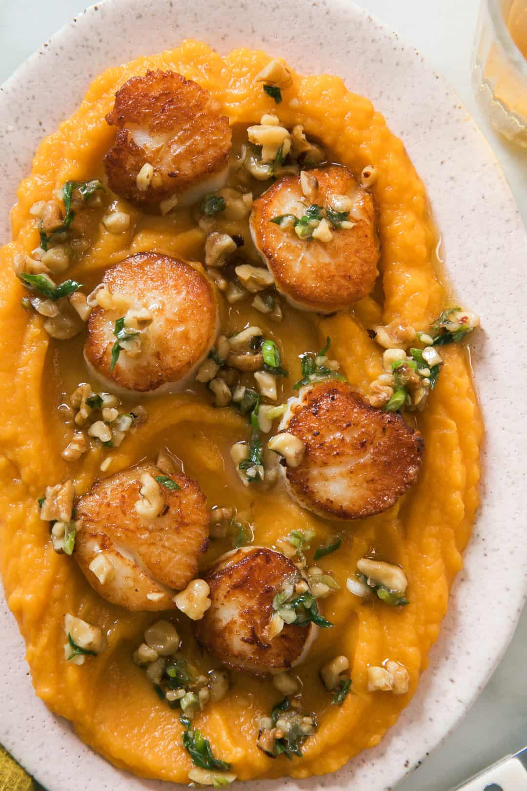 Seared Scallops with Cheesy Acorn Squash Mash - A Cozy Kitchen