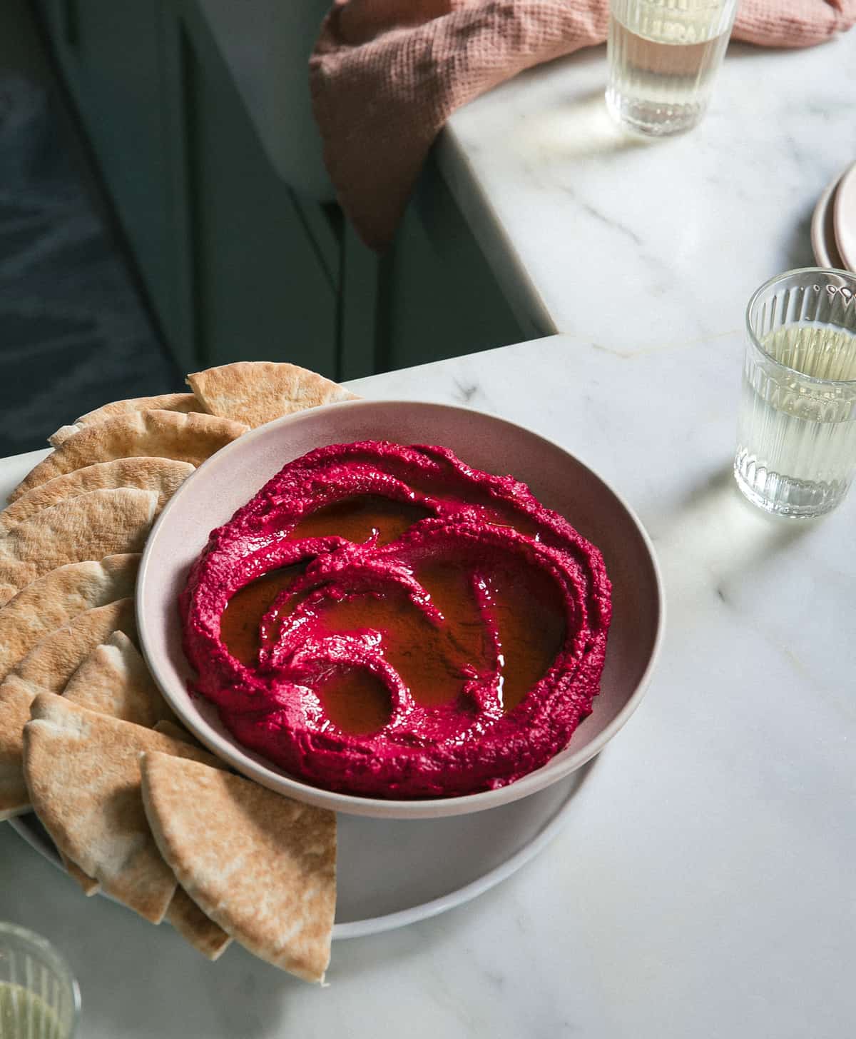Beet Hummus with Crispy Beet Greens - A Cozy Kitchen